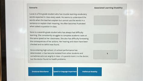 Solved Scenario Associated Learning Disability Lucas Is A First Grade