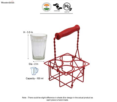 Buy Cutting Chai Red Holder With Tea Glasses Set Of 4 At 32 Off Online
