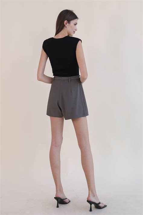 Cara Belted Skorts Gunmetal The Willow Label