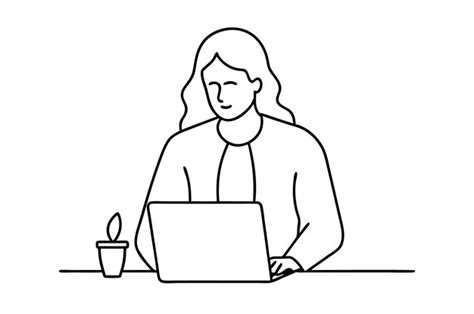 Premium Vector Woman Using Laptop Computer Vector Drawing Of Woman Using Laptop Continuous