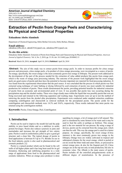 Pdf Extraction Of Pectin From Orange Peels And Characterizing Its