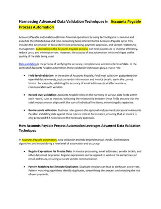Harnessing Advanced Data Validation Techniques In Accounts Payable