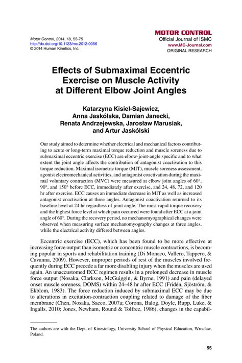 Pdf Effects Of Submaximal Eccentric Exercise On Muscle Activity At