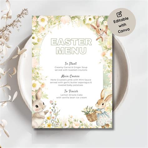 Printable Easter Menu Template Easter Brunch Menu Easter Lunch Menu