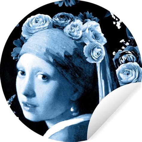 WallCircle Muurstickers Behangcirkel Meisje Met De Parel Rozen