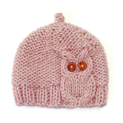 Owl Cable Knit Hat In Cream Pink Etsy