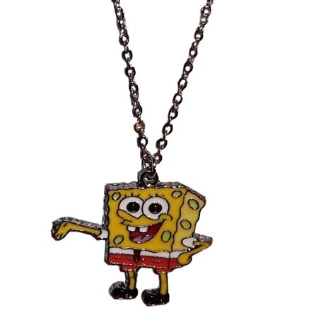 Spongebob Squarepants Silvertone Enamel Finish Pendant Necklace W 17