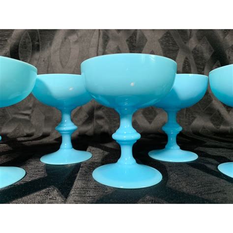 Antique French Blue Opaline Glass Champagne Goblets By Portieux