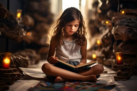 Young Girl Engrossed In World Of Words Premium Ai Generated Image