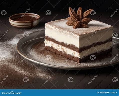 Tiramisu Topped With A Creamy Blend Of Mascarpone Sugar Vanilla Stock