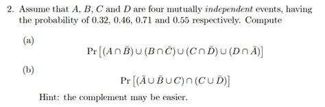 solved 2 assume that a b c and d are four mutually