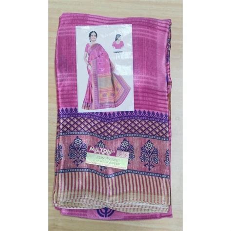 Pink Printed Crepe Silk Saree 63 M With Blouse Piece At Rs 340 In