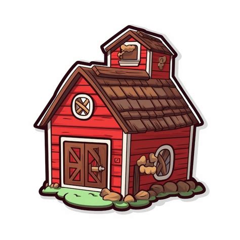 Premium Photo Cartoon Red Barn With A Brown Roof And A Door Generative Ai