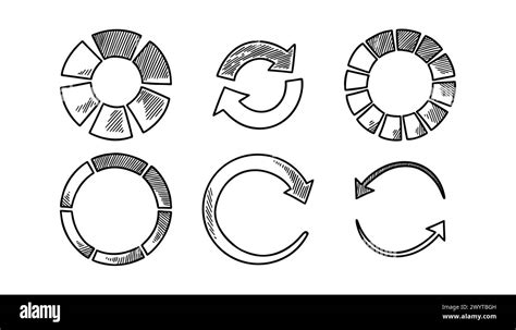 set of loading circles in doodle style sketch download icon progress