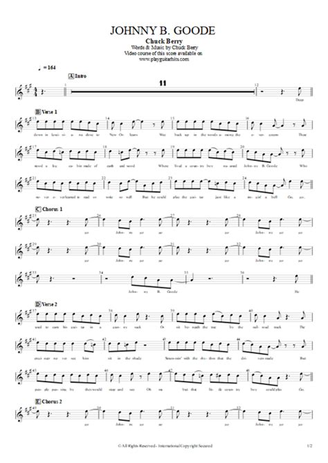 Johnny B Goode Tab By Chuck Berry Guitar Pro Rhythm Guitar