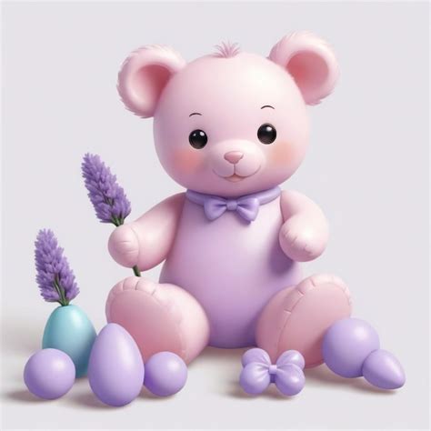 Premium Vector A Purple Teddy Bear With A Purple Bow Sits Next To A