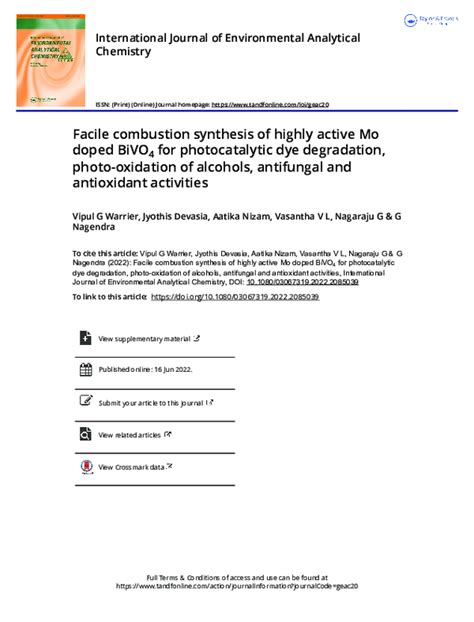 Pdf Facile Combustion Synthesis Of Highly Active Mo Doped Bivo4 For