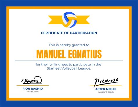 Blue Orange Volleyball Sport Certificate Template Venngage