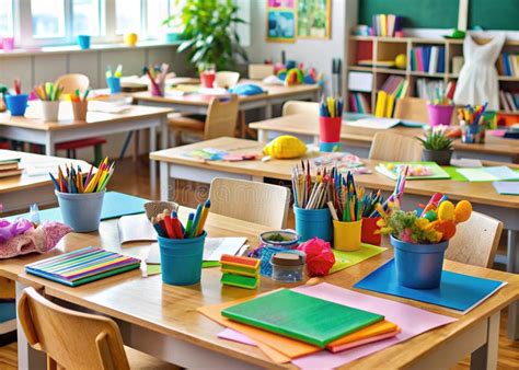 Vibrant Elementary Classroom Colorful Desk With School Supplies Perfect