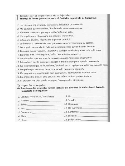 Imperfecto De Subjuntivo Formación Pdf