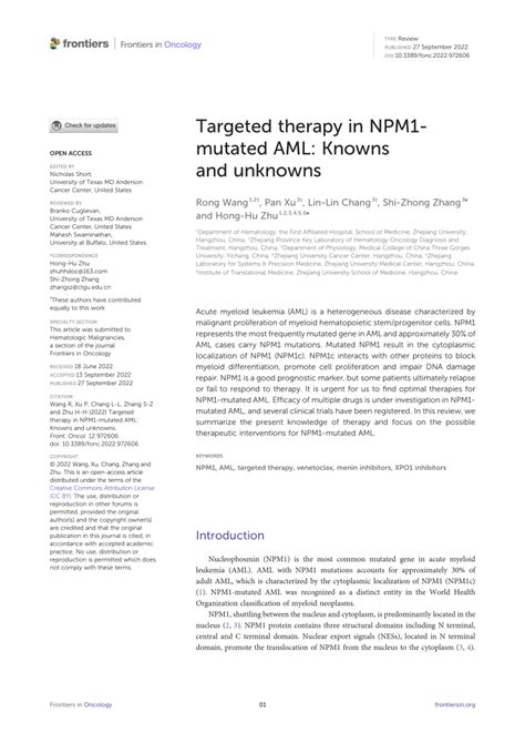Pdf Targeted Therapy In Npm1 Mutated Aml Knowns And Unknowns