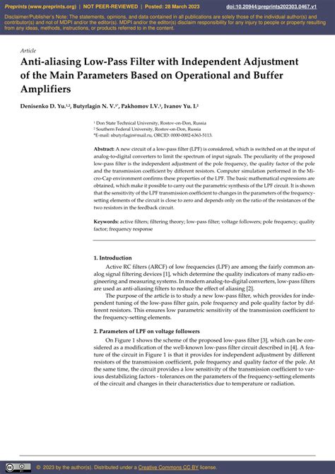 Pdf Anti Aliasing Low Pass Filter With Independent Adjustment Of The Main Parameters Based On Pdf Anti Aliasing Low Pass Filter With Independent Adjustment Of The Main Parameters Based On