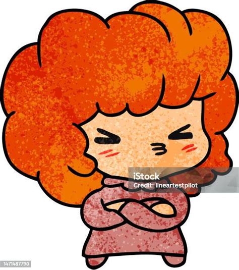 귀여운 십자가 카와이 소녀의 질감 만화 그림 낙서 드로잉에 대한 스톡 벡터 아트 및 기타 이미지 낙서 드로잉 만화 미술품