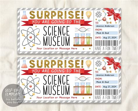 Surprise Science Museum Ticket Editable Template Museum Membership Gi