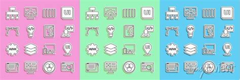 Set Line Ui Or Ux Design Front End Development Color Palette Posters