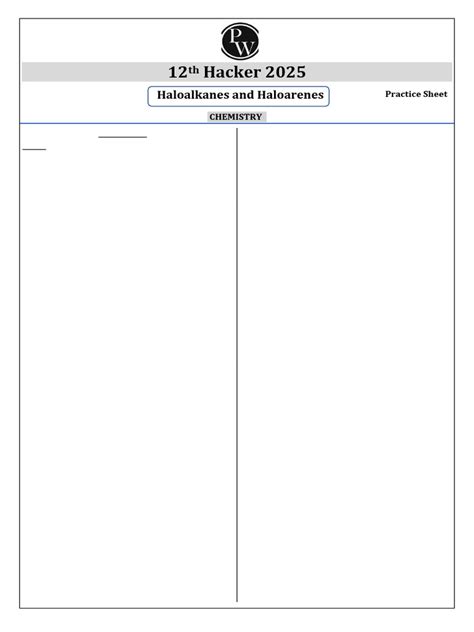 Haloalkanes And Haloarenes Practice Sheet 12th Hacker Cbse 2025 Pdf Organic Chemistry