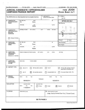 Fillable Online JUDICIAL CANDIDATE I OFFICEHOLDER REPORT JC OH SUPPORT