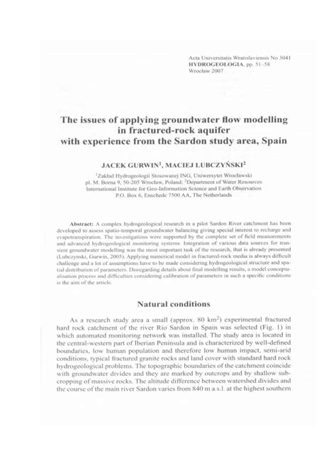 Pdf The Issues Of Applying Groundwater Flow Modeling In Fractured
