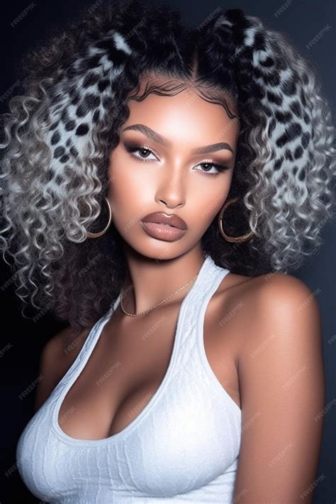 Premium Ai Image Balck Woman Model With Curly Hair In Erotic Outfit