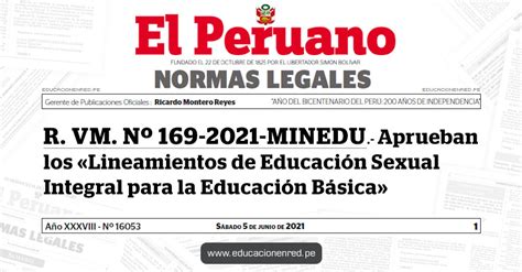 R Vm Nº 169 2021 Minedu Aprueban Los Lineamientos De Educación