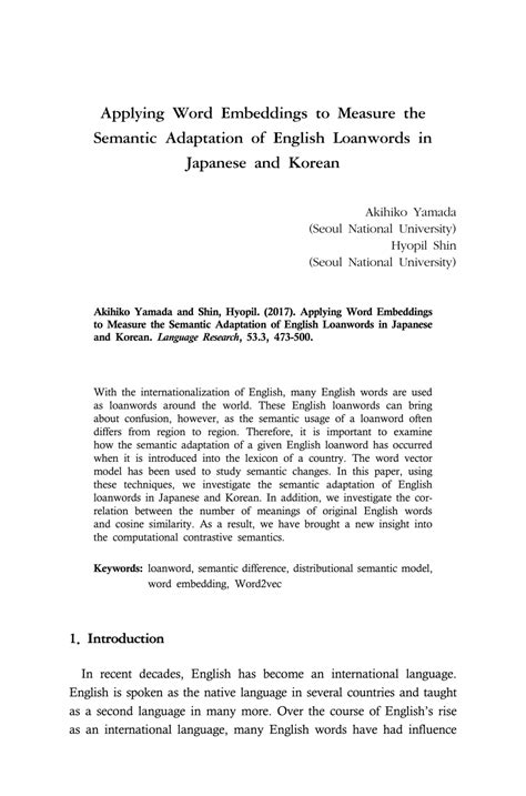 Pdf Applying Word Embeddings To Measure The Semantic Adaptation Of