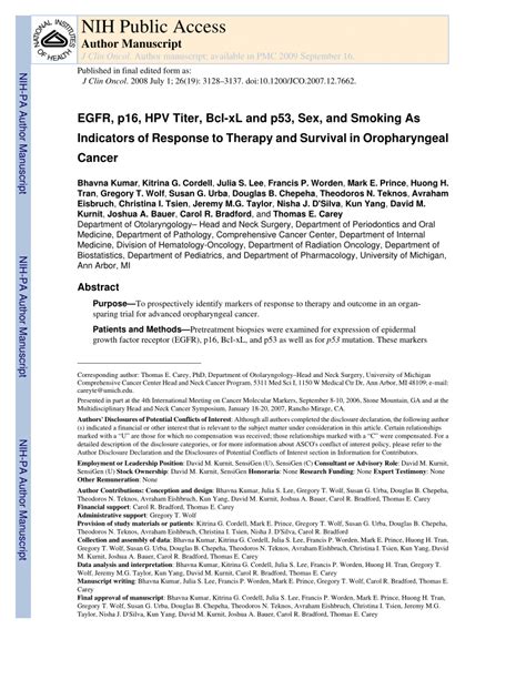 Pdf Egfr P16 Hpv Titer Bcl Xl And P53 Sex And Smoking As