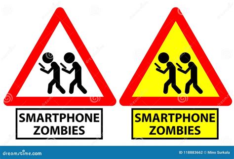 Traffic Sign Depicting Two Men Walking As Smartphone Zombies Royalty