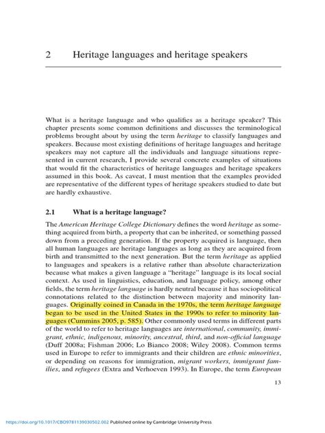 Heritage Languages And Heritage Speakers Pdf