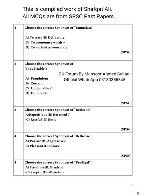 Spsc Past Papers Mcqs Pdf