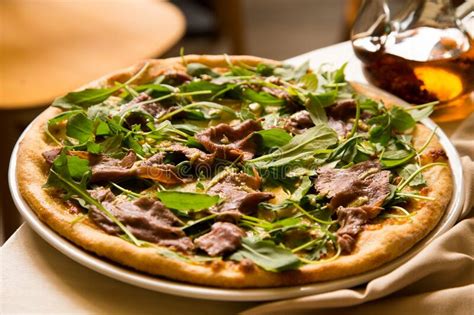 Beef Pizza Neapolitan Pizza With Tomato Sauce And Meat Authentic