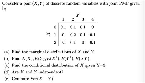Get Answer Consider A Pair X Y Of Discrete Random Variables With