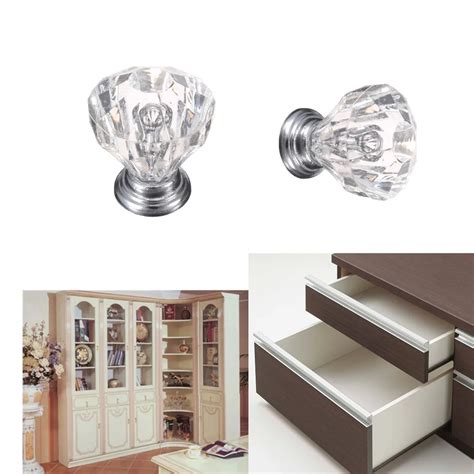 Diamond Shape Crystal Glass Knobs Cupboard Pulls Drawer Knobs Kitchen