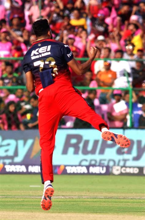 Jaipur Rcbs Bowler Mohammed Siraj Celebrates After Taking The