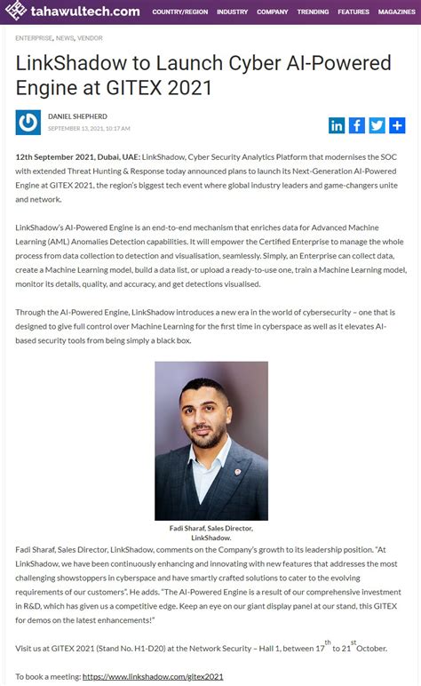 Linkshadow To Launch Cyber Ai Powered Engine At Gitex 2021