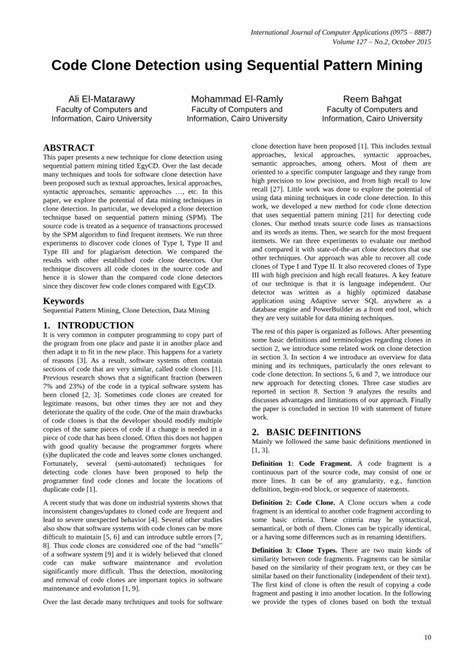 Pdf Code Clone Detection Using Sequential Pattern Mining · Code