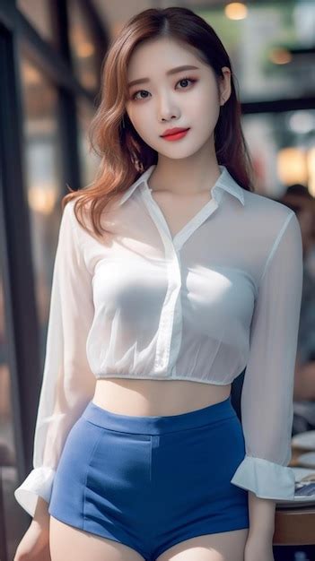 Premium Ai Image Asian Woman In White Shirt And Blue Skirt