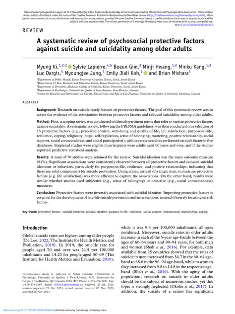 Pdf A Systematic Review Of Psychosocial Protective Factors Against Suicide And Suicidality