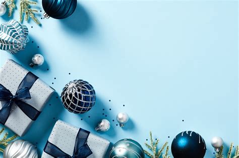 Selamat Natal Kartu Ucapan Sampul Template Spanduk Ornamen Natal Biru