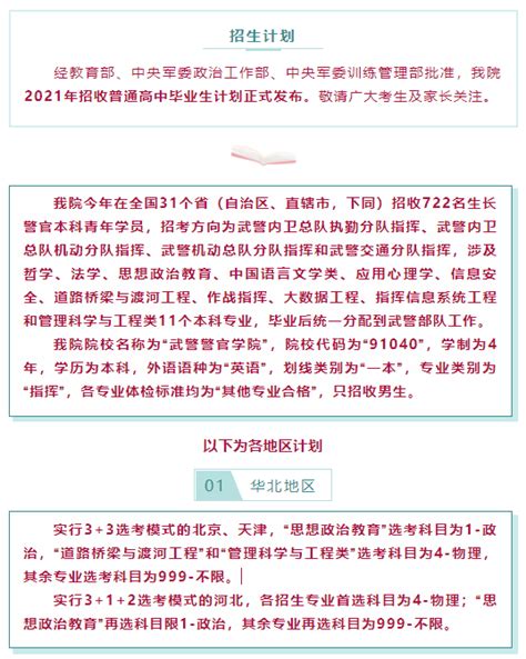 武警警官学院2021年在各省市区招生计划和往年录取分数线军校