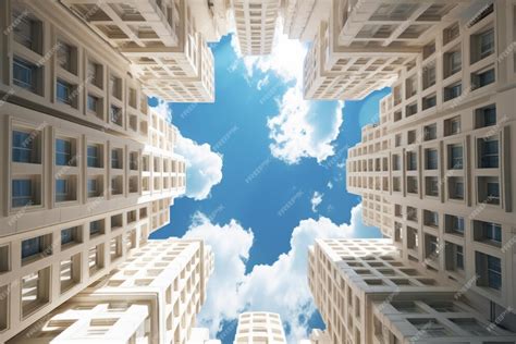 Premium Ai Image Cityscape Elevation Panoramic Buildings From Below